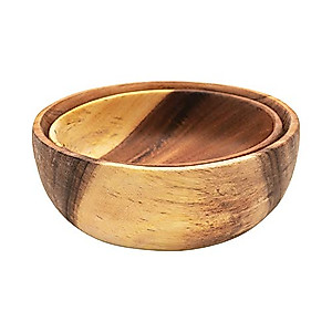 Creative Co-Op Acacia Wood, Set of 2 Bowl, Natural, 2
