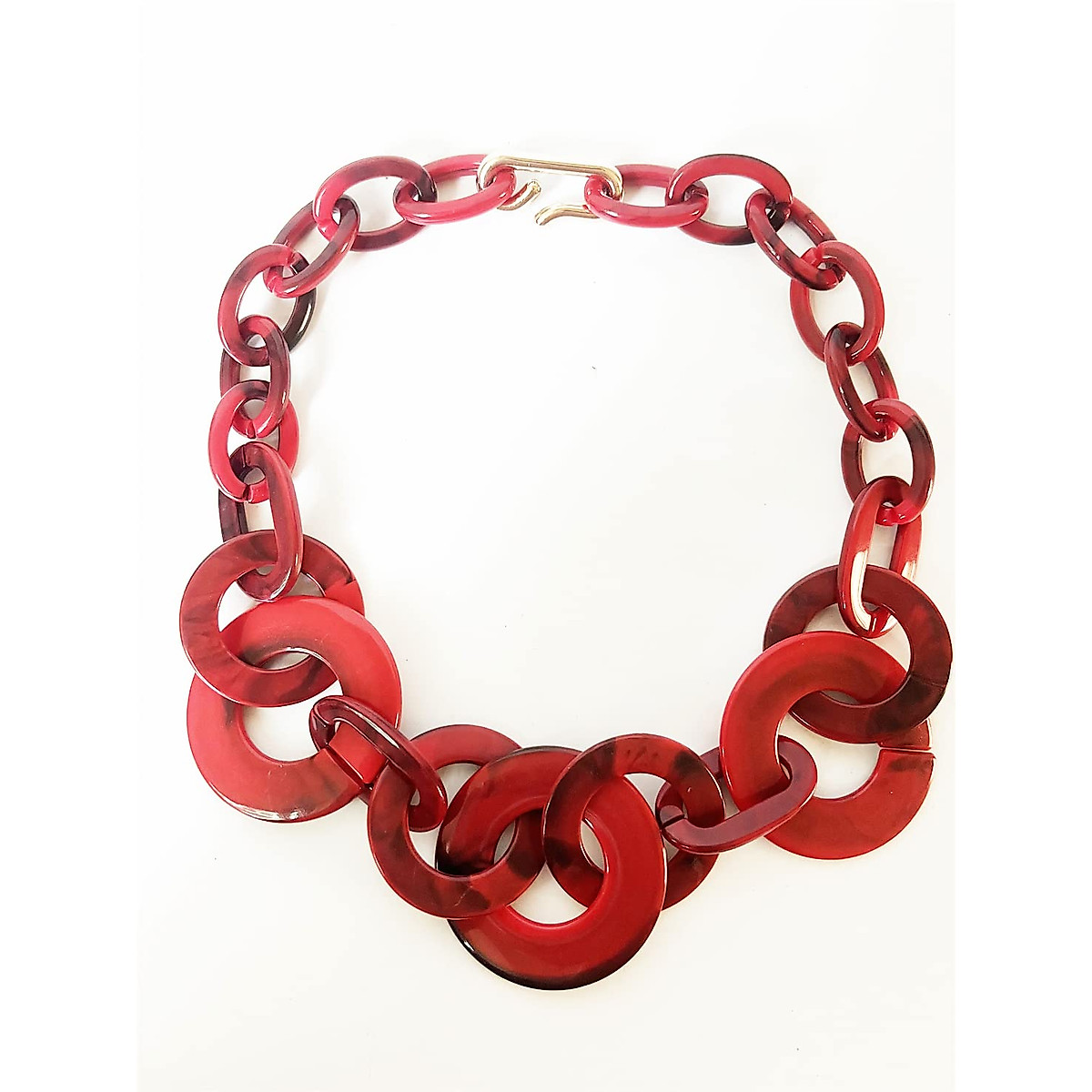 Ufraky Women Simple Acrylic Collar Choker Cluster Bib Statement Chain Necklace and Hoop Earring Jewelry Set, 18" (Red)