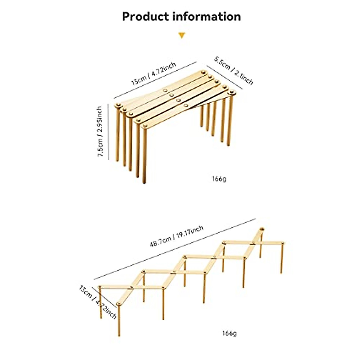 Anller 2 Pack Pot Lid Holder Rack, Kitchen Organizer, Book Rack, Stainless Steel Adjustable Length Dish Rack, Cutting Boards, Bakeware Cooling Rack, Gold