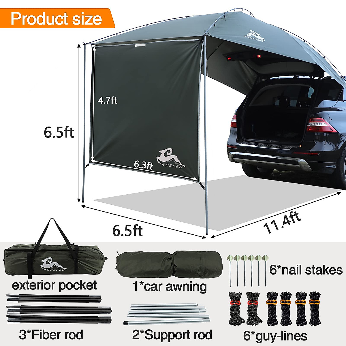 HREFEU SUV Tailgate Tent with Awning,Waterproof 3000MM UPF 50+,Tailgate Shade Awning Tent for Full Size SUV/Van/MPV/CUVCamping (Large Size)
