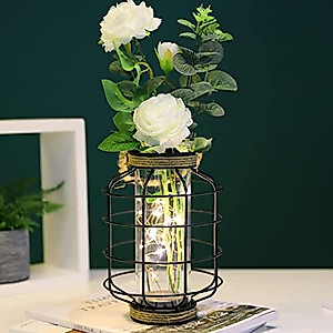 JHY DESIGN Metal Cage LED Lantern Battery Powered,9.4" Tall Cordless Accent Light with 20pcs Fairy Lights Christmas Lights for Weddings Parties Patio Events Indoors Outdoors