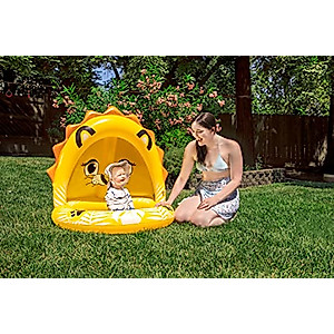 Poolmaster Inflatable Swimming Pool Kiddie Pool with Sun Shade, Baby Lion