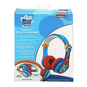 eKids Blues Clues Kids Bluetooth Headphones, Wireless Headphones with Microphone Includes Aux Cord, Volume Reduced Kids Foldable Headphones for School, Home, or Travel