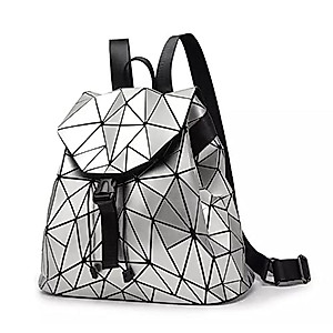 Fashion Luminous Leather Women’s Holographic Reflective Backpack School Bookbag Mini Size Silver and Black