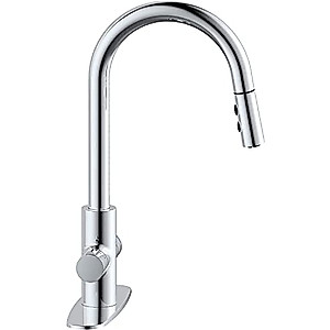 Westbrass KH41A-26 HotMaster 4 in 1 Single Handle Kitchen Faucet Only with Push Button Dual Spray Mode Pull Down Nozzle Head, Polished Chrome