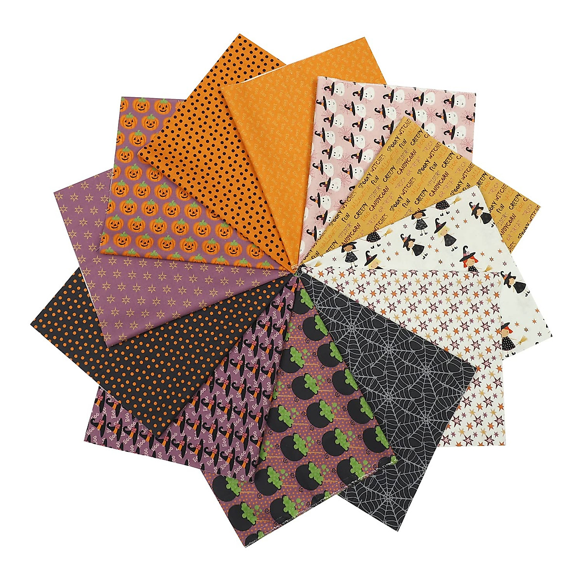 Chuanshui 12 PCS 17.5 x 10.5 inches (44 x 25 CM) 100% Cotton Craft Fabric Bundle for Patchwork 12 Different Pattern Pre-Cut Quilting Fabric Fat Eighths Square for DIY Craft Sewing (Halloween Pattern)