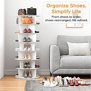 Brafab 7-Tier Rotating Shoe Rack Tower, 360-Degree Spinning Shoe Display Carousel, Revolving Vertical Shoe Shelf and Handbag Organizer Shelves for Closet Furniture, Round Lazy Susan Shoes Storage