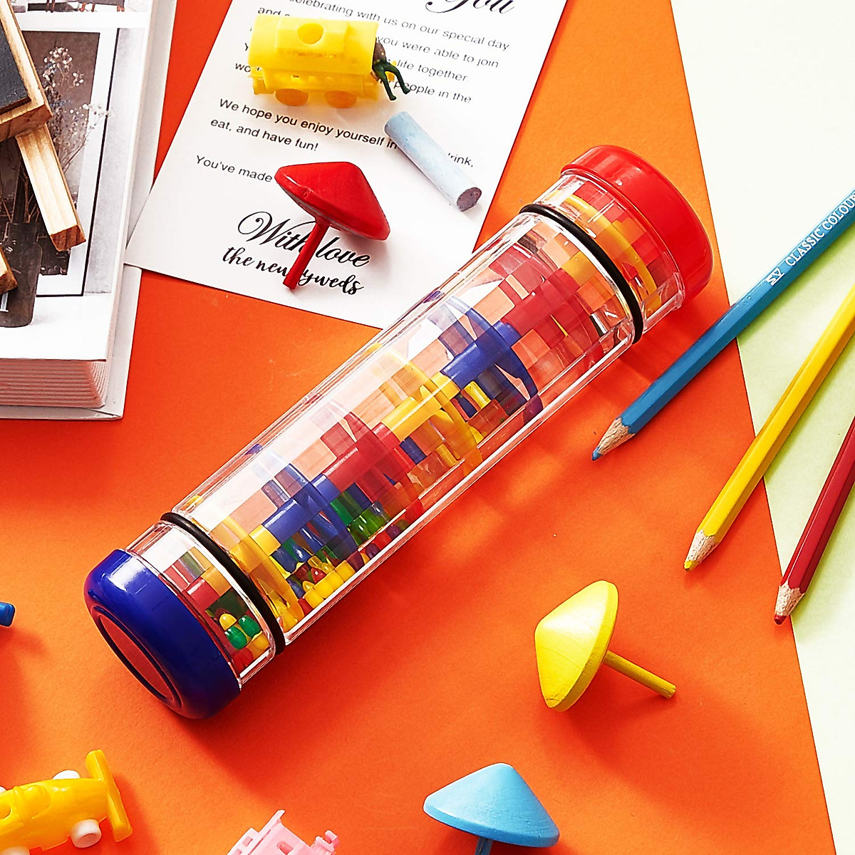 Gejoy 2 Pieces 8 Inch Mini Rain Stick Shaker Rattle Tube Rain Stick Rainmaker Rainstick Rattle Music Auditory Instrument Toy for Babies Toddler