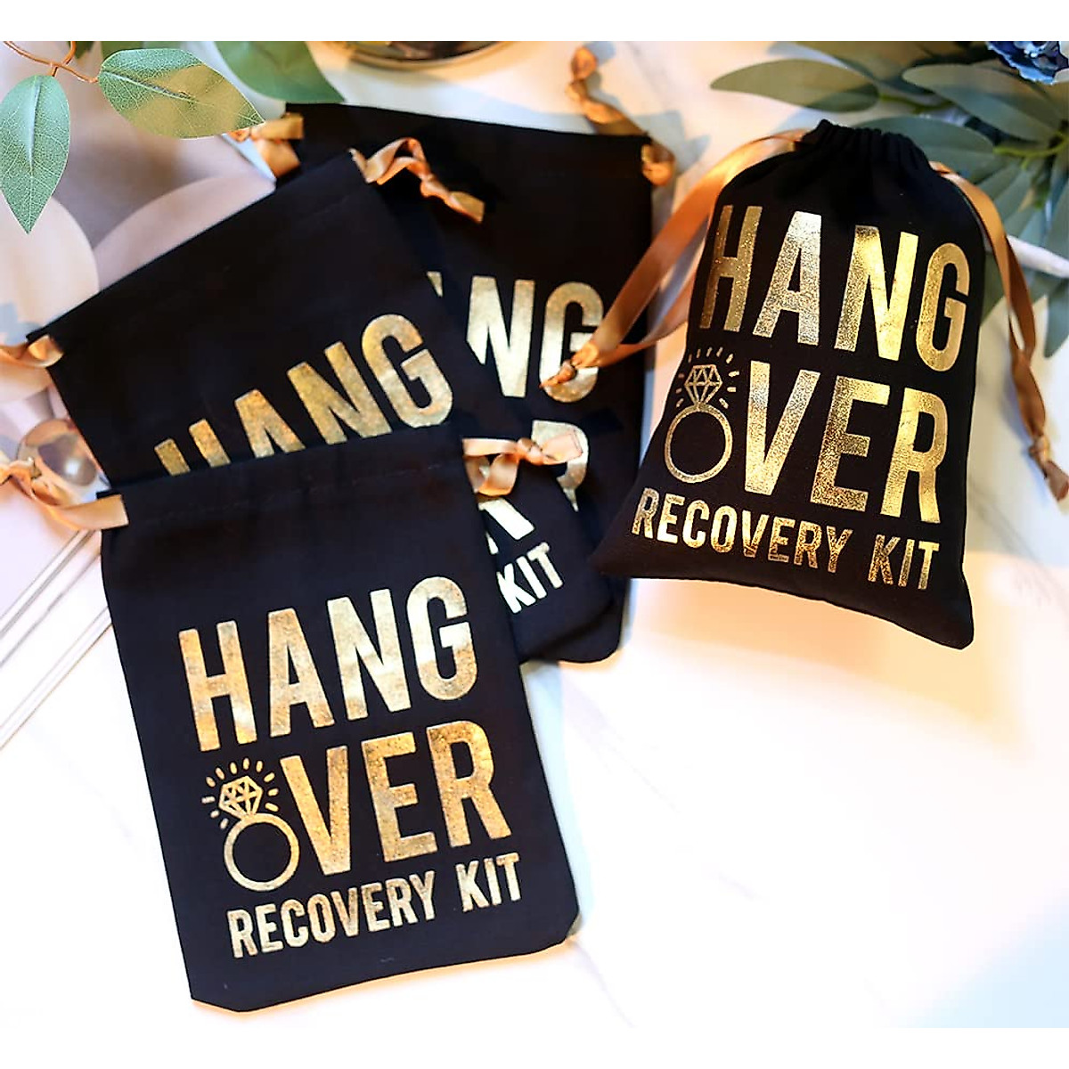 Cytdkve Gold Foiled Hangover Favor Bag Bachelorette Party Favor Bag, Wedding Bridal Shower Party Favors Hangover Kit Bags (10 Pieces, Black, 5 x 7 Inch)