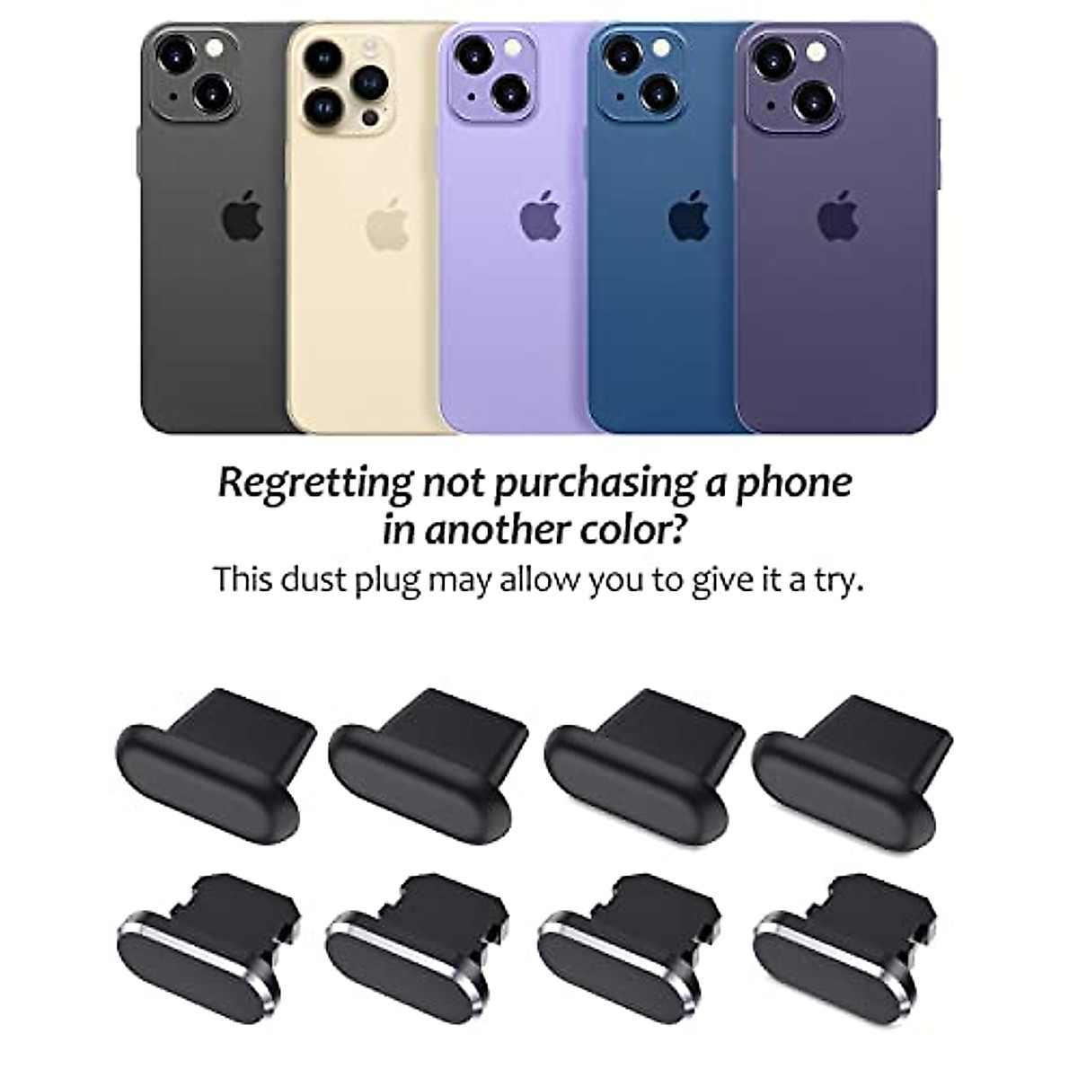 8 Pack Anti Dust Plugs for iPhone 14 Pro Max Mini 13 12 11 X Xs 8 Plus iPad AirPods + Mini Storage Box iPhone Charging Port Plugs, Black