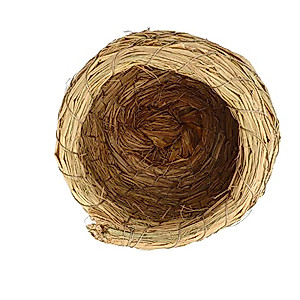 cyrank 2pcs Straw Bird Nest, Grass Hand Woven Bird House Hideaway Grass Hut Resting Breeding Place for Birds Finch Canary, 5.5 x 4.5in