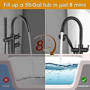 Freestanding Tub Faucet, Floor Mount Tub Faucet Matte Black High Flow Tub Filler, Roman Tub Faucet with Antique Handheld, Swivel Gooseneck Spout Shower Mixer Taps (B2311-BK)