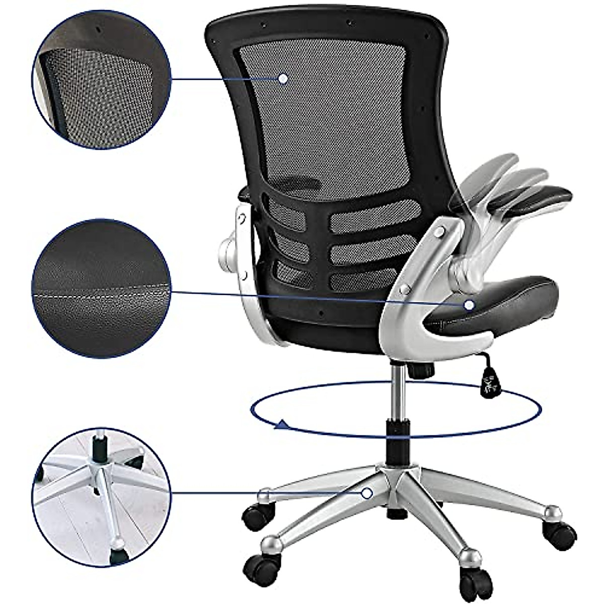 Modway Attainment Mesh Back and Vinyl Seat Modern Office Chair in Black