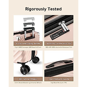 LUGGEX Pink Carry On Luggage 22x14x9 - PC Expandable Hard Shell Suitcase with Spinner Wheels