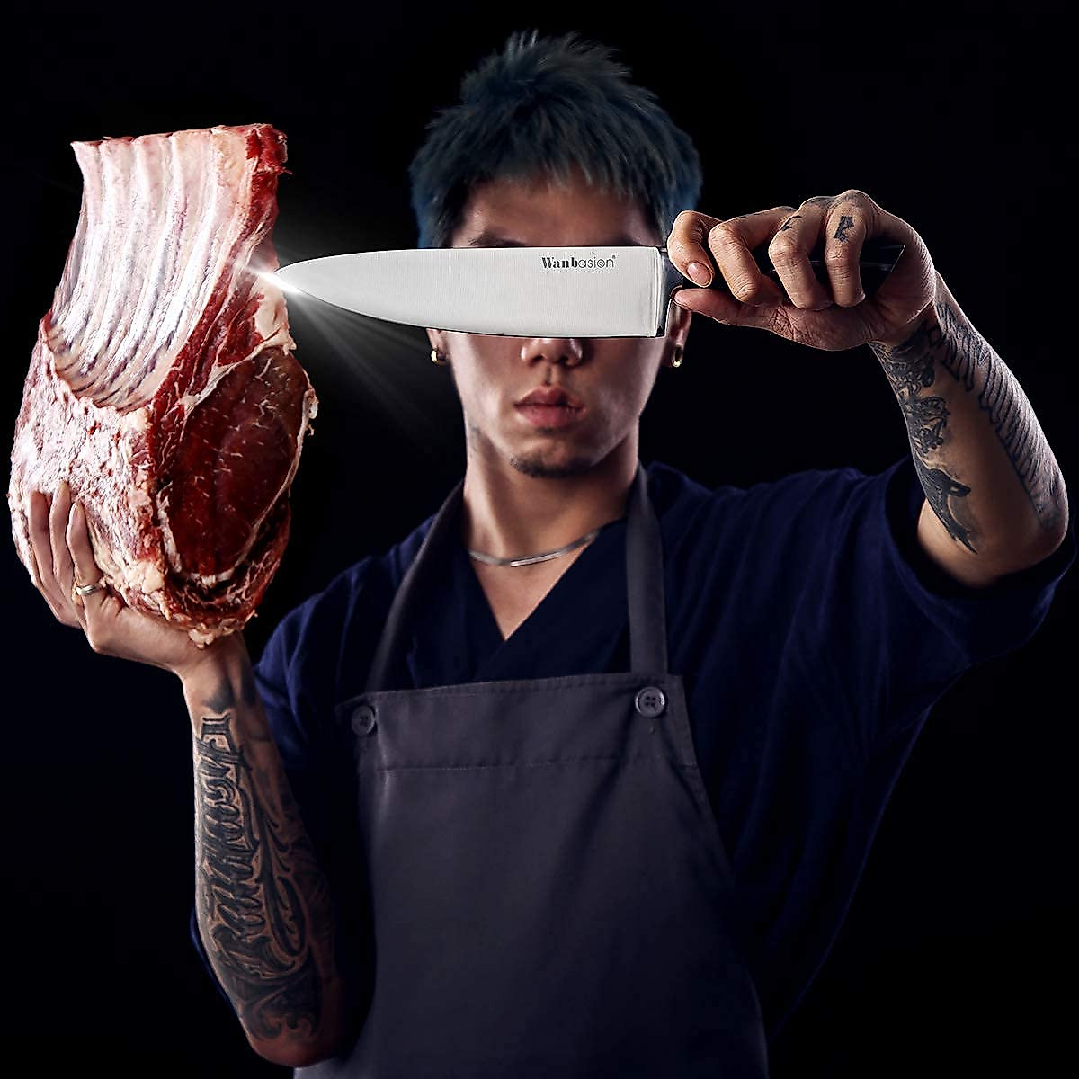 Wanbasion Chef Knife Professional 8 inch, Stainless Steel Kitchen Knife with Finger Guard, Sharp Knife for Cutting Meat