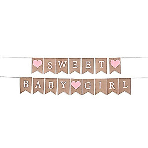 Sweet Baby Girl Burlap Banner - Sweet Baby Boy Shower Decorations, Rustic Baby Shower Decorations, Photo Decoration Props (Sweet Baby Girl Pink)