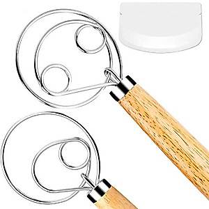 FUANRTK Danish Dough Whisk Bread Mixer，2 Pack Premium Stainless Steel Dutch Whisk With a Dough Scraper for Bread, Pastry or Pizza Dough - Perfect Baking