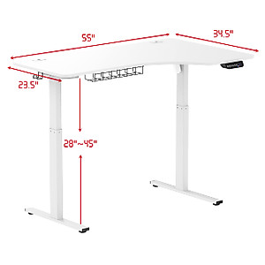 SHW 55-Inch L-Shaped Electric Height Adjustable L-Shaped Standing Desk with Right Facing Corner, White