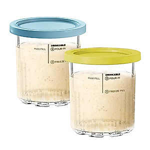 Replacement Pints and Lids for Ninja Creami, Compatible with Ninja NC501 NC500 Series, 24 oz Creami Pint Containers with Leak Proof Lids (blue, yellow) (2pcs)