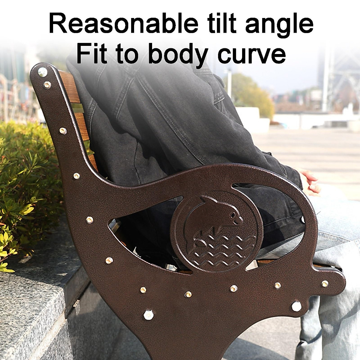 YLLSMGS Outdoor Bench Cast Aluminium with Slatted Seat and Dolphin-Shaped Chair Legs Metal Outside Bench for Lawn, Balcony(180cm/71in)