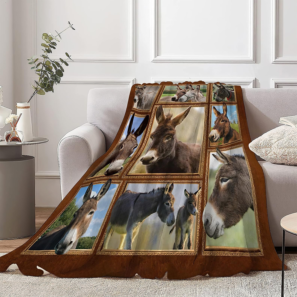Donkey Blanket Soft Cozy Cute Donkey Flannel Fleece Throw Blanket Farm Animal Donkey Bedding Stuff Decor Warm Lightweight Plush Blanket Gifts for Lover Girls Boys Women Adults 50"x60"