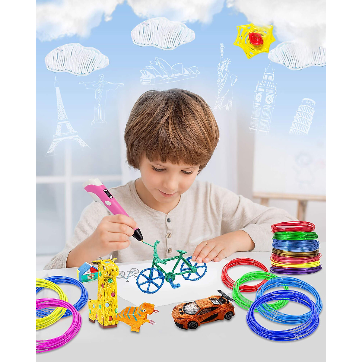 24 Colors 3D Pen PLA Filament Refills, 1.75mm Premium Filament for 3D Printer/3D Pen, Each Color 10 Feet, Total 240 feet, with 2 Finger Caps by SONGTIY, Christmas Gifts