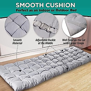 ZONETECH Outdoor Camping Travel Cot and Cot Pad - Foldable Classic Grey Quality Lightweight Portable Heavy Duty Adult & Kids Travel Cot w/Large Pocket and Cushion Perfect for Hiking, Camping (1-Pack)