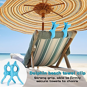 GlobleGarden Dolphin Beach Towel Clips, Clothes Plastic Clips, Cute Animal Beach Chair Clips for Towels, Windproof Plastic Clothespins for Beach Chair Pool Picnic Camping (4 Pcs, Blue)