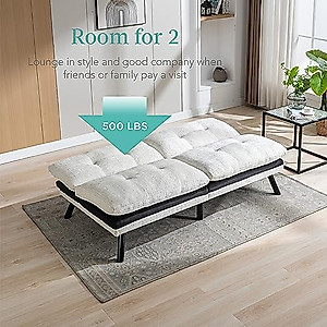 Futon Sofa Bed,Modern Convertible Sofa Bed,Folding Loveseat Sleeper Sofa,Breathable Futon Couch Bed with Adjustable Backrest&Metal Legs for Compact Small Spaces, Apartment,Dorm,Office (Creamy White)