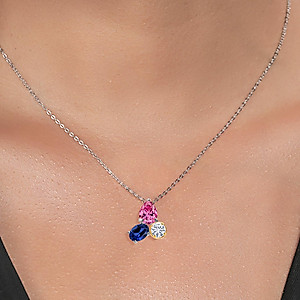 Gem Stone King 925 Sterling Silver and 10K Yellow Gold Customized and Personalized 8X6MM Pear 7X5MM Oval 5MM Round 3-Stone Gemstone Birthstone Pendant Necklace For Women with 18 inch Chain