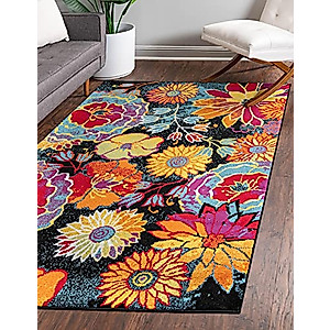 Unique Loom Lyon Collection Colorful Modern Floral Garden Area Rug, Rectangular 9' 0" x 12' 2", Black/Green