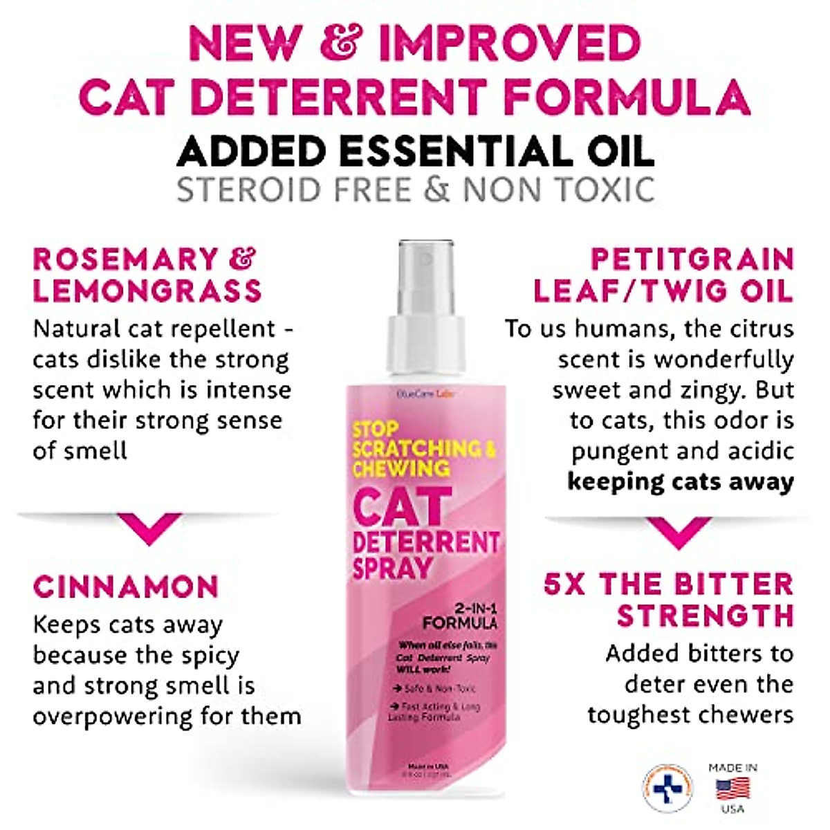 Cat and Kitten Scratch Spray Deterrent - Pet Repellent Spray for Cats & Kittens - Non-Toxic Indoor Anti Cat Scratching Formula - BLUECARE LABS