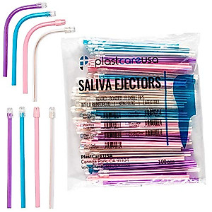 1000 Dental Saliva Ejectors Disposable - Medical Grade Latex Free Evacuation Suction Tips - Flexible Tube with Tip in Assorted Colors (10 Bags of 100) by PlastCare USA