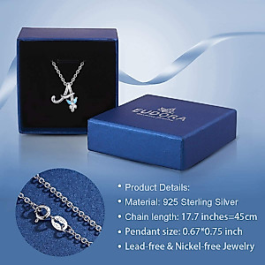 EUDORA Sterling Silver Initial A Necklaces for women Alphabet A Necklace Initial Personalized Letter A Pendant with Blue Cubic Zirconia Butterfly for Mom 18" Chain