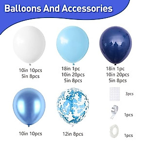 Blue Balloons Arch Garland Kit, Navy Blue and White Balloon Arch Kit with Chrome Blue Baby Light Blue Confetti Balloons, Different Size Blue Balloon for Baby Shower Wedding Birthday Party Decoration