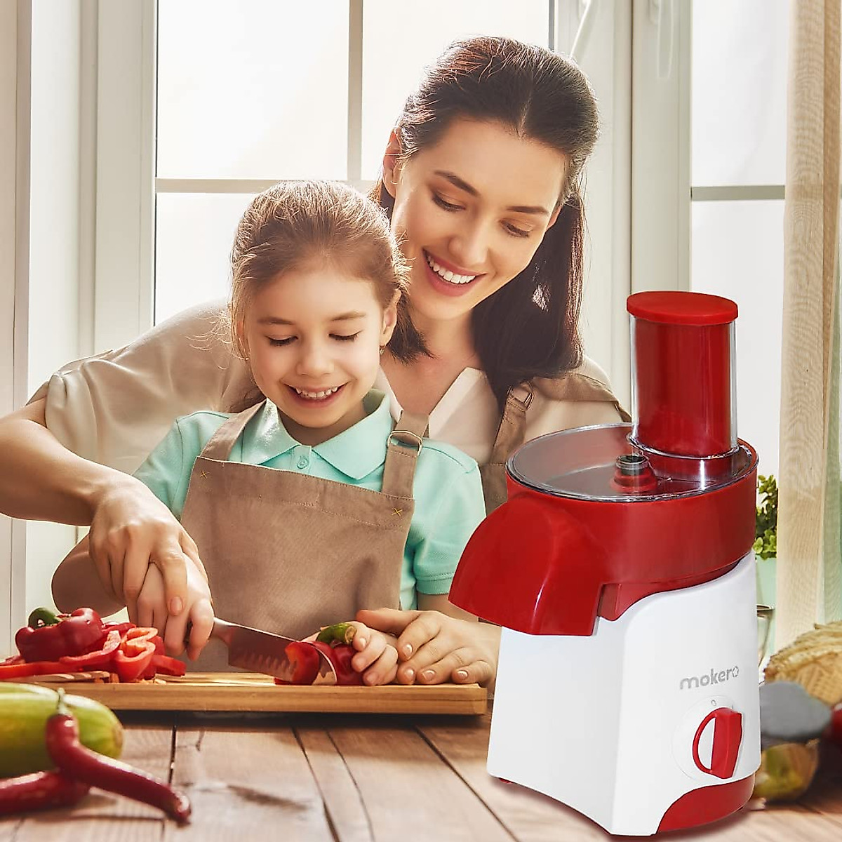 Mokero Automatic Electric Vegetable Grater 5 in 1 Kitchen Electric Slicer Chopper Shredder Safety Lock System Multifunctional Cheese Grater Salad Maker with 5 Cutting Attachments