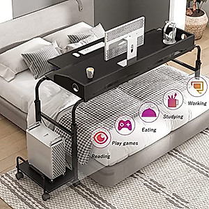 sogesfurniture Overbed Table with Wheels,Height and Length Adjustable Mobile Table 47 inches Works as Laptop Cart Computer Table Bed Table,Black BHUS-203-2-120BK