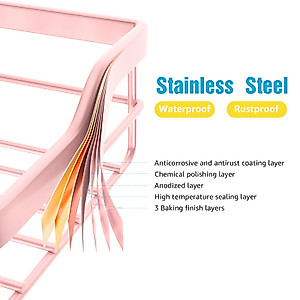 Cvtayn 5 Pack Shower Caddy, Strong Adhesive Shower Organizer No Drilling, Rustproof Shower Shelves Bathroom Shelves Large Capacity, Organizador De Baño Shower Racks for Bathroom Storage, Pink