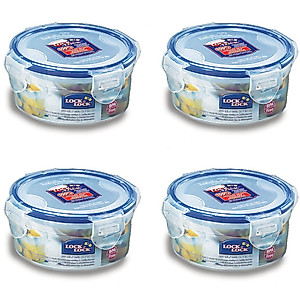 Lock & Lock Round Water Tight Food Container Snack Box, Set of 4, Clear