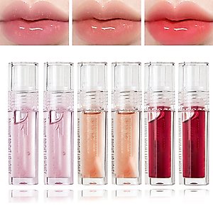 Fusang 6 Pcs Plumping Lip Oil Tinted Lip Balm Stain Set Hydrating Lip Gloss Lip Care Transparent Lip Oil Nourishing Long Lasting Shimmer Shine Primer Lip Tint Makeup,Moisturizing,Lighten Lip Lines