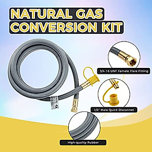 710-0003 Natural Gas Conversion Kit, Hose and Regulator, 10 Feet 1/2 Inch ID Natural Gas Hose with Quick Connect Fittings Compatible with Kitchen-aid, Convert Propane to Natural Gas