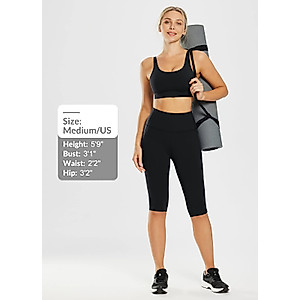 BALEAF Women's Capri Leggings with Pockets Knee Length Capris Yoga Workout Exercise Capri Pants for Casual Summer Black M