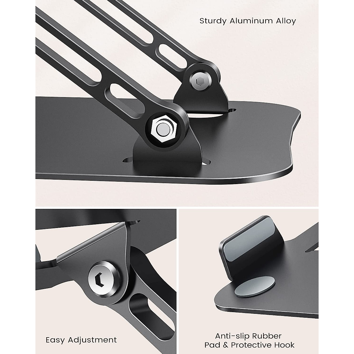 JOIOT Laptop Stand, Adjustable Laptop Stand for Desk, Aluminum Computer Stand Portable Laptop Riser, Foldable Laptop Holder for Mac HP ASUS Acer Surface ThinkPad Dell Lenovo