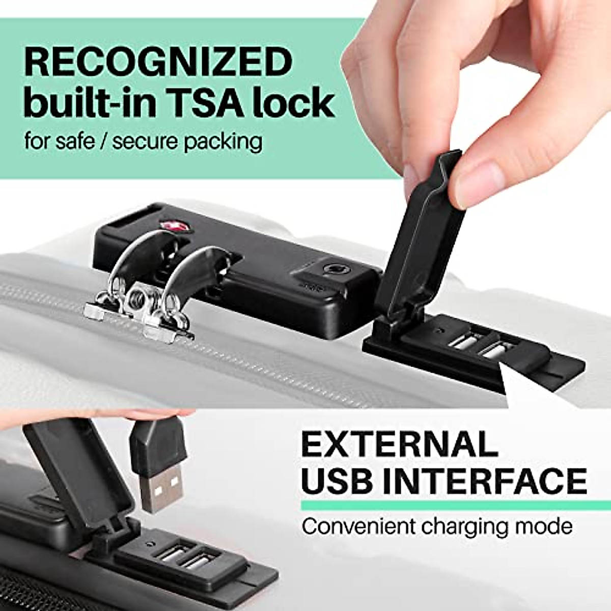 AnyZip Carry On Luggage 21" Hardside PC ABS Lightweight USB Suitcase with Wheels TSA Lock for kids White