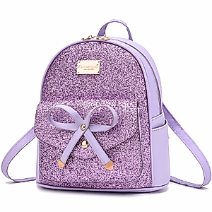 I IHAYNER Cute Sequin Mini Backpack for Women Small Bowknot Leather Purse Fashion Backpack Purse for Women (Purple)