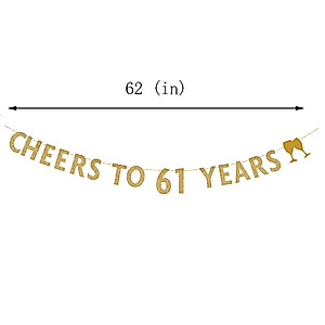 MAGJUCHE Gold glitter Cheers to 61 years banner,61th birthday party decorations