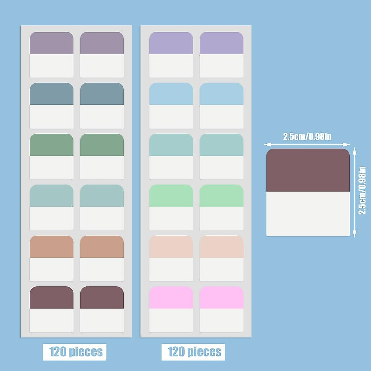 240 Pcs 1Inch Sticky Index Tabs, Colored Book Sticky Tabs for Notebooks, Repositionable Page Tabs for Notebooks File Classification,12 Colors(1 Inch)