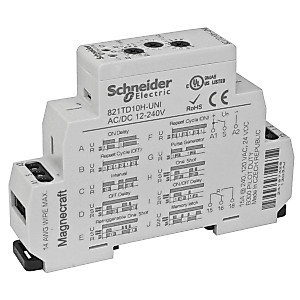 Schneider Electric/Magnecraft 821TD10H-UNI Timer; Multi-Function; 0.1s-10d; E-Mech; SPDT; 15A@240VAC/24VDC; Ctrl-V12-240; DIN Rail