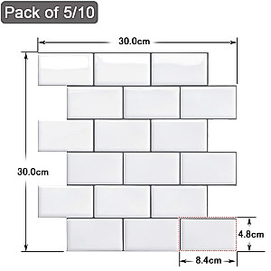 Yoillione Peel and Stick Backsplash for Kitchen: Self Adhesive Wall Tiles for Bathroom - Vinyl White Thick Back Splash Tile