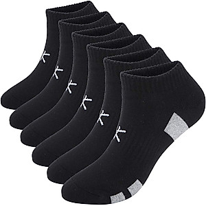 KONY Women's 6 Pairs Thick Cotton Cushioned Low Cut Ankle Black Athletic Socks Mesh No Show Running Socks Size 6-9 (Black - 6 Pairs)